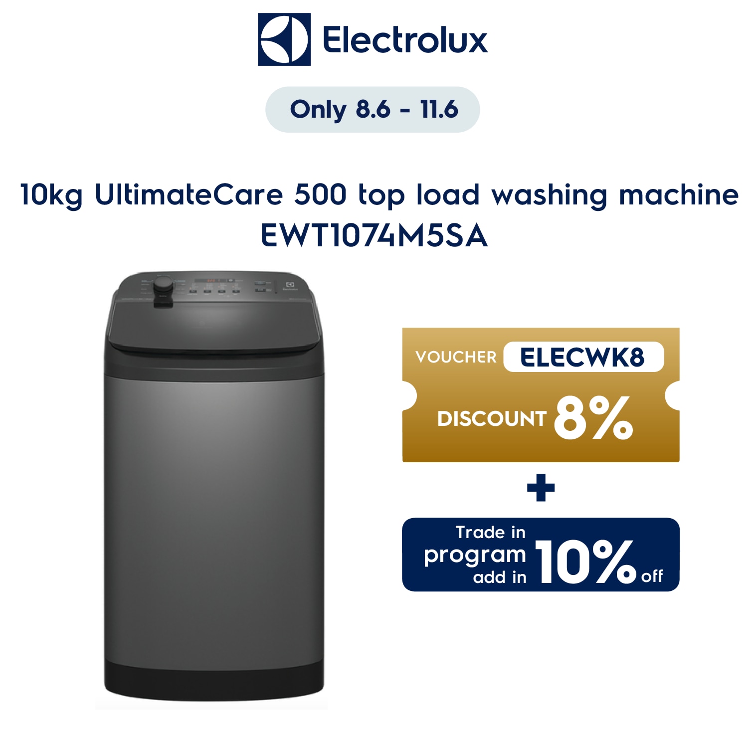 10kg UltimateCare 500 top load washing machine - EWT1074M5SA ...