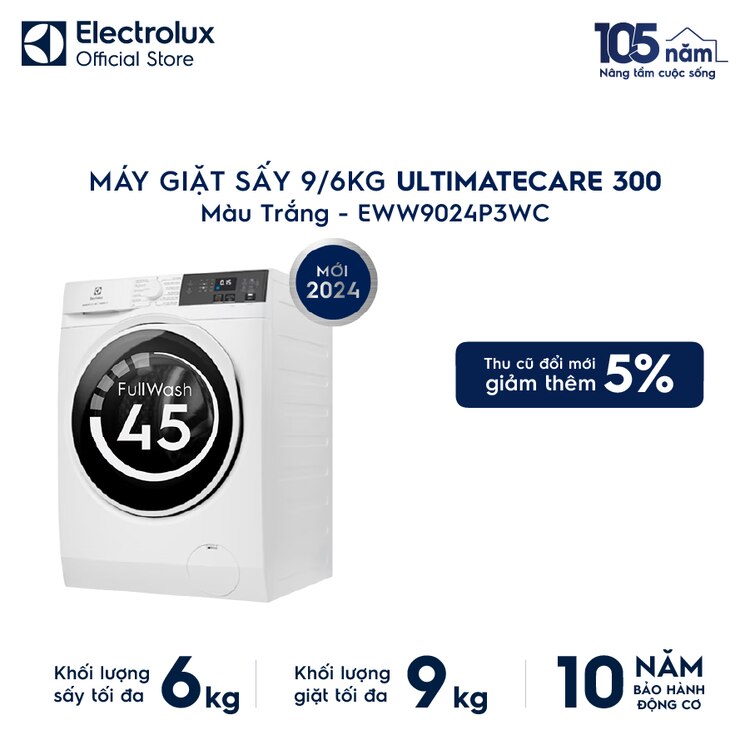 Máy giặt sấy 9/6kg UltimateCare 300 - Trắng - EWW9024P3WC | Electrolux Việt Nam