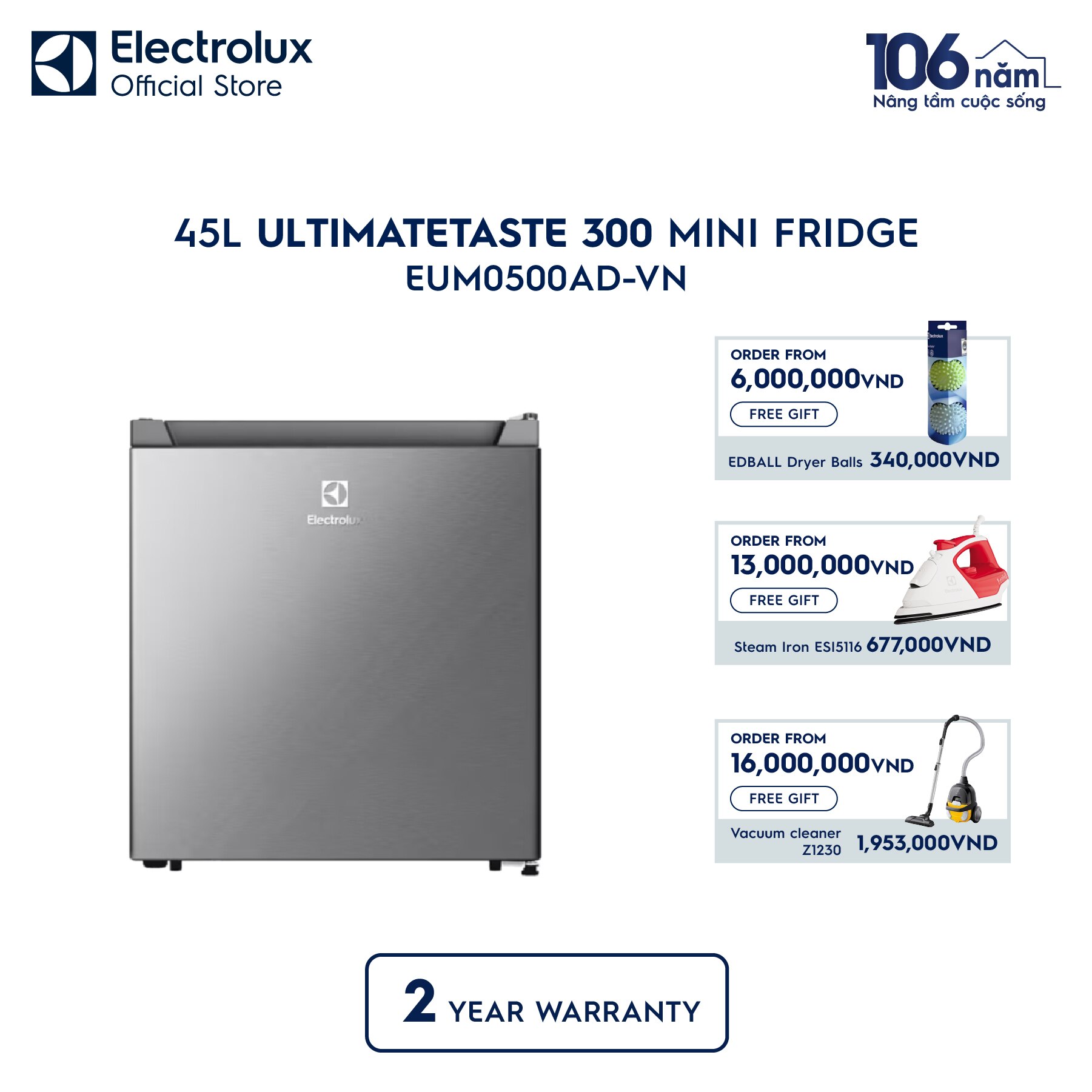Electrolux mini bar refrigerator 45 liters EUM0500AD-VN