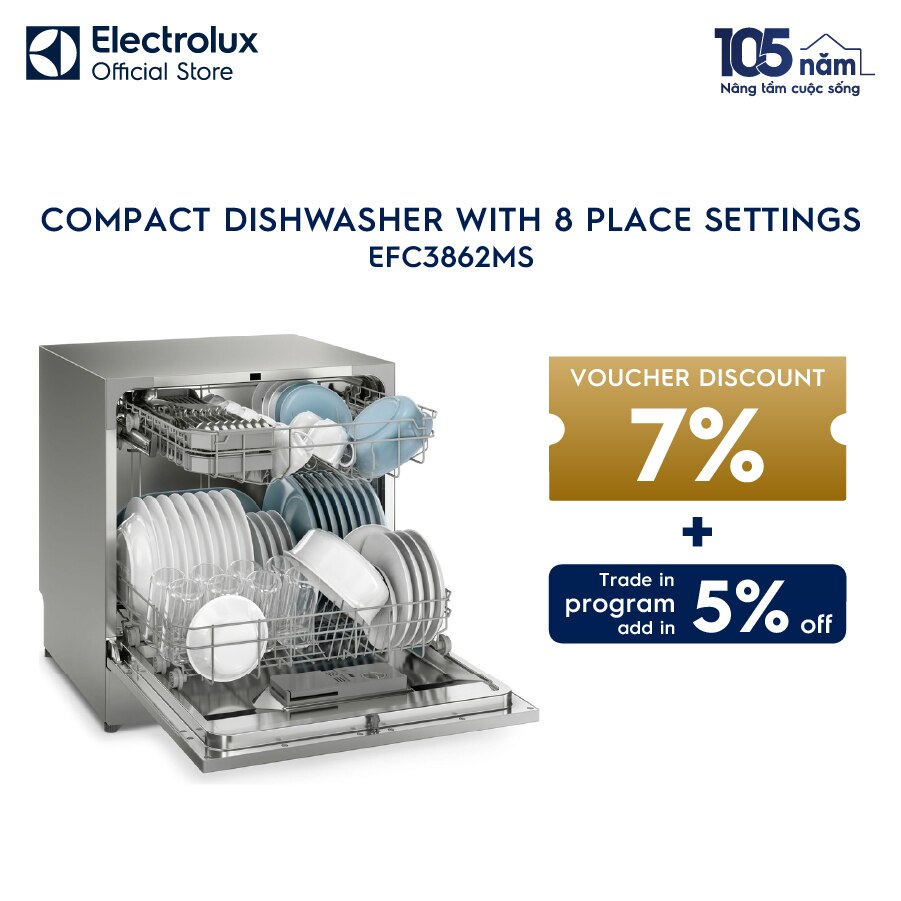 55cm UltimateCare 300 compact dishwasher with 8 place settings - EFC3862MS