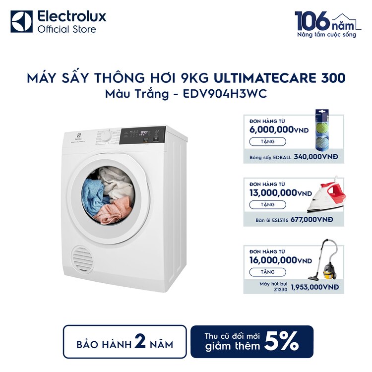 Máy sấy Thông hơi Electrolux 9kg EDV904H3WC UltimateCare 300
