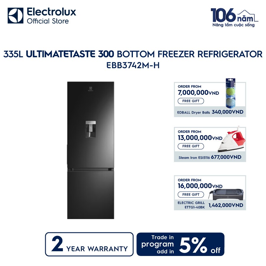 Electrolux refrigerator Inverter 335 liters EBB3742M-H with bottom freezer